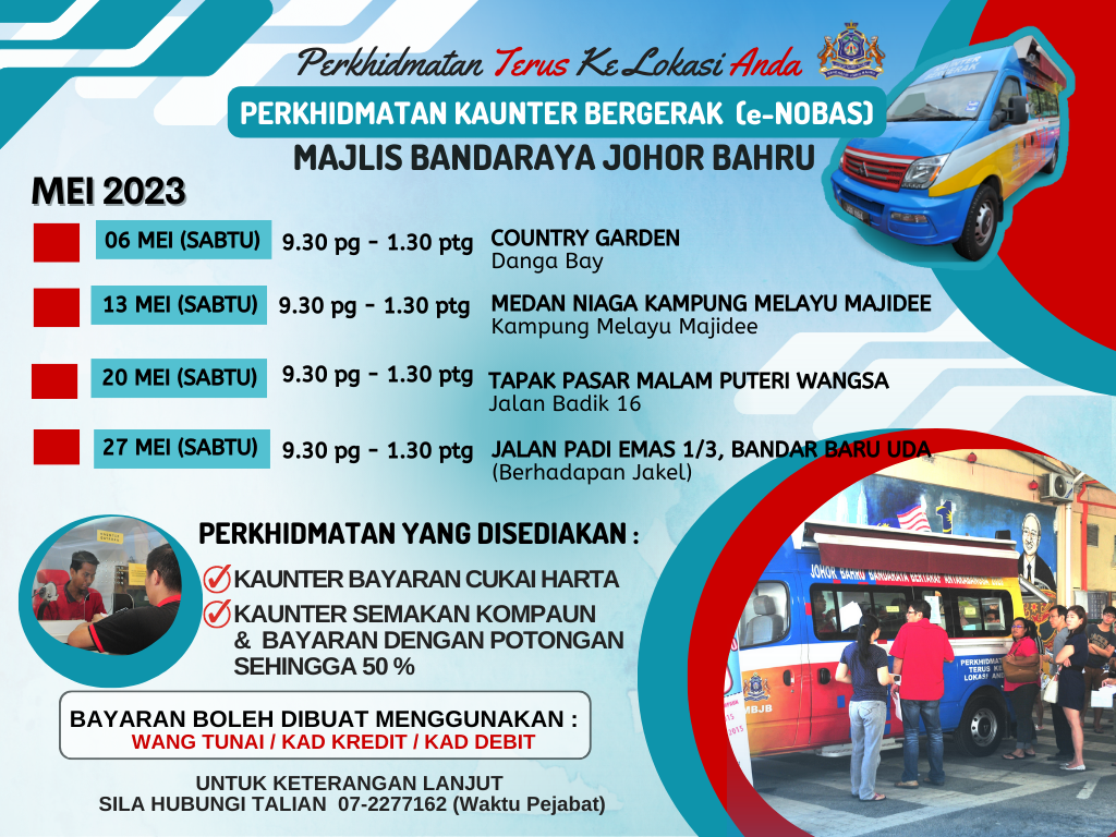 Jadual Perkhidmatan Kaunter Bergerak MBJB Bagi Bulan Mei 2023 | Portal ...